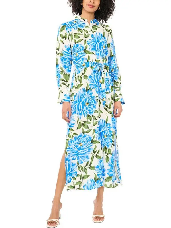 Vince Camuto Print Tie Belt Maxi Shirtdress - Deep Blue