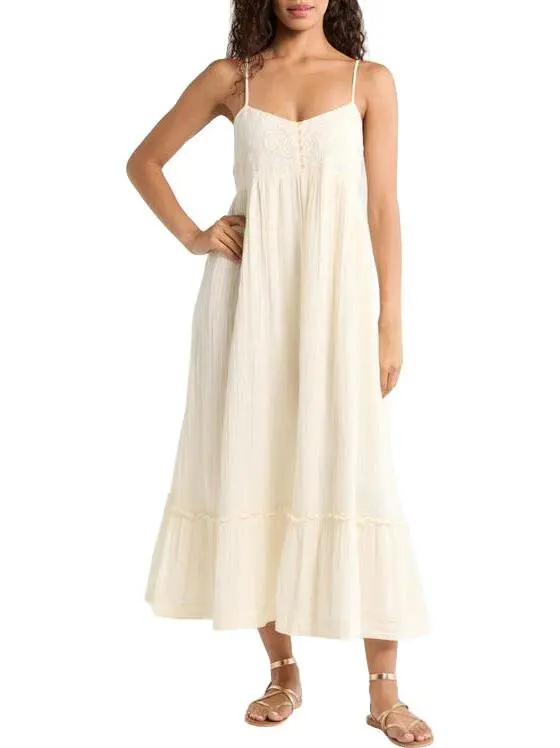 Lucky Brand Embroidered Cotton Sundress - Cream
