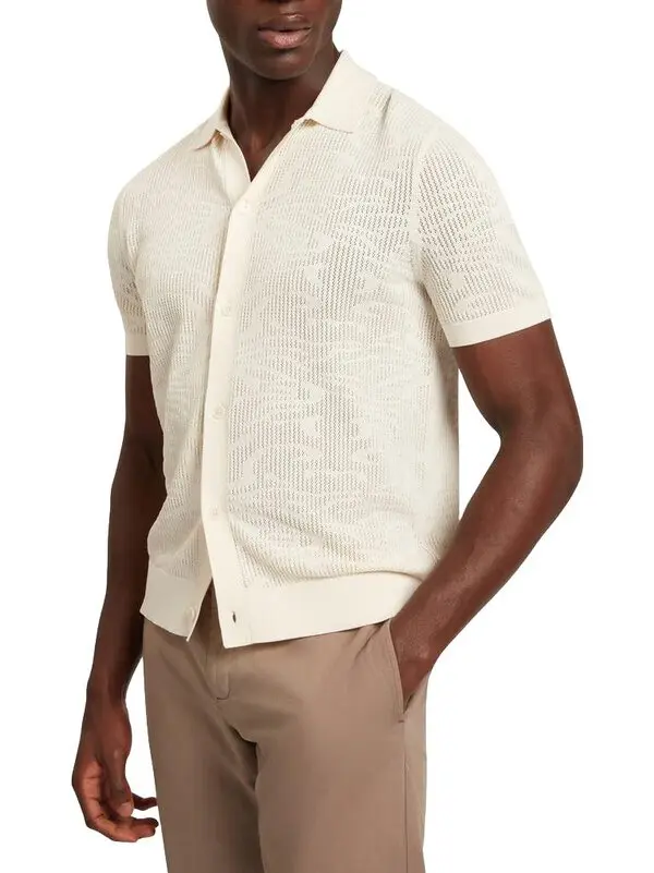 Ted Baker London Jorien Short Sleeve Jacquard Knit Button-up Shirt - Ecru