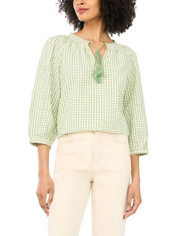 Vince Camuto Print Tie Neck Peasant Top - Lily Green