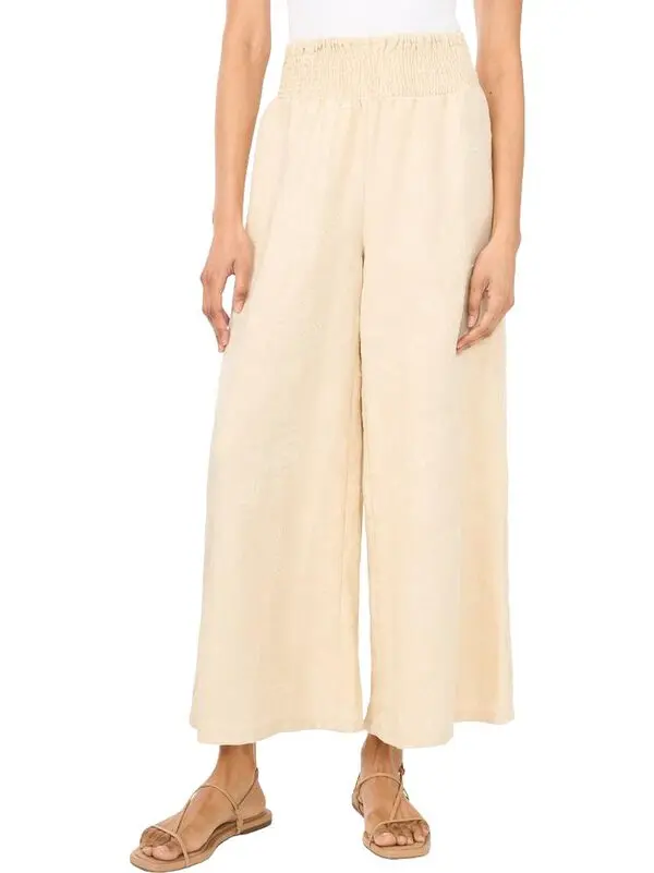 Vince Camuto Smocked Waist Crop Wide Leg Pants - Sand Drift