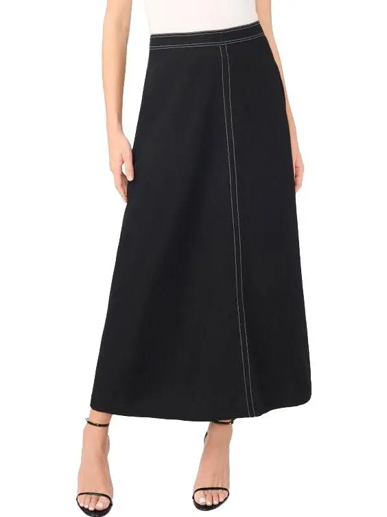Vince Camuto Topstitched Flared Maxi Skirt - Rich Black
