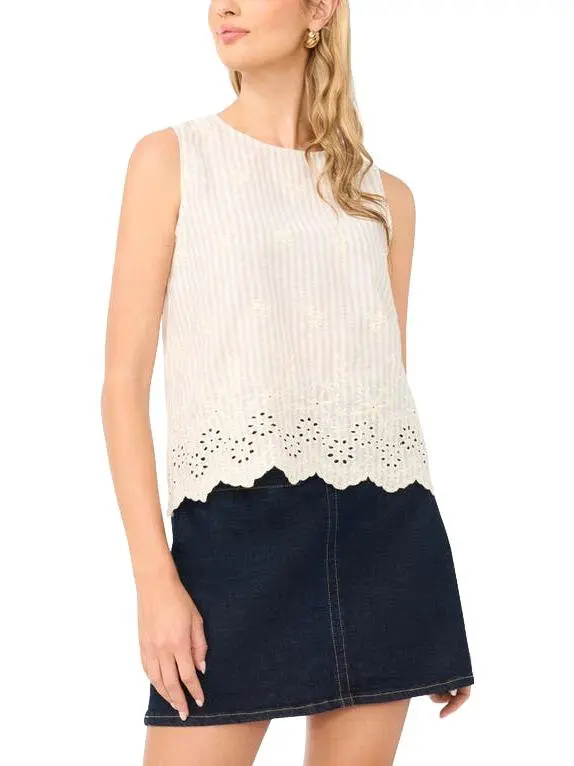 Vince Camuto Embroidered Eyelet Sleeveless Top - Birch