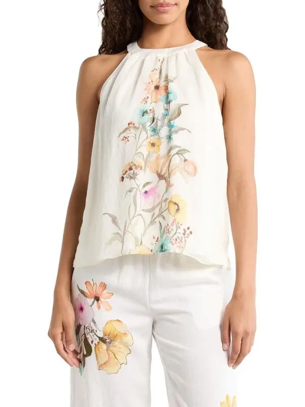 Vince Camuto Floral High Neck Sleeveless Top - Antique White