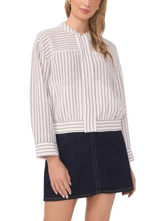 Vince Camuto Pinstripe Crop Bomber Jacket - Ultra White