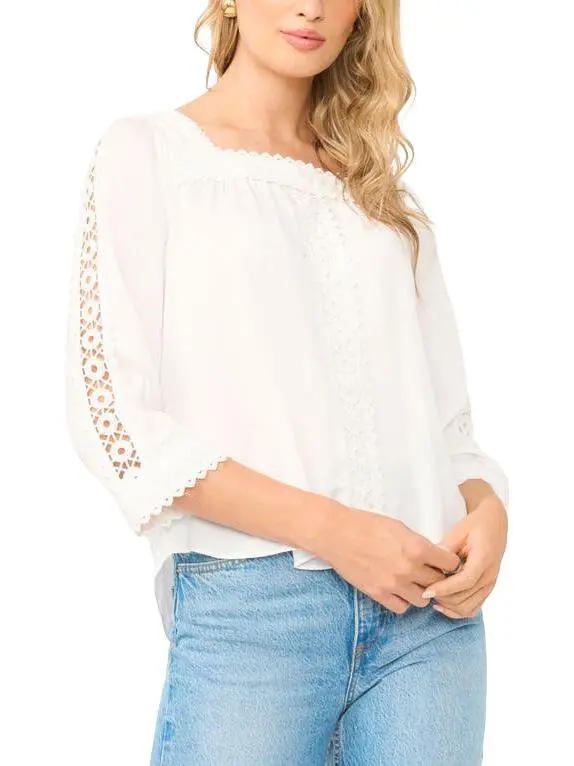 Vince Camuto Lace Trim Square Neck Top - New Ivory