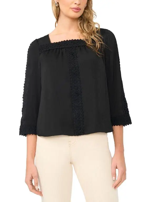 Vince Camuto Lace Trim Square Neck Top - Rich Black