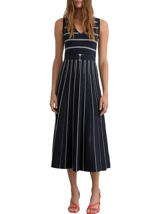 REISS Mallory Mixed Stripe Dress - Navy/ivory