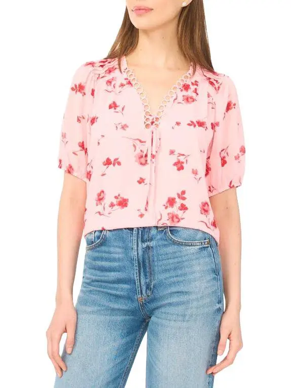CECE DUPRAZ Floral Print Pintuck Top - Coral Bloom