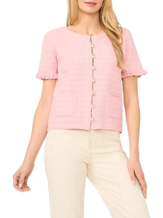 CECE DUPRAZ Short Sleeve Cotton Blend Cardigan - Almond Blossom