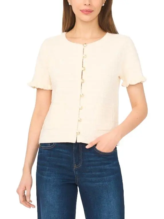 CECE DUPRAZ Short Sleeve Cotton Blend Cardigan - Eggnog