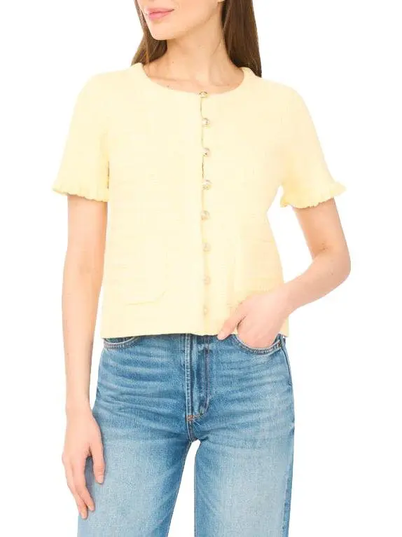 CECE DUPRAZ Short Sleeve Cotton Blend Cardigan - Lemon Drop
