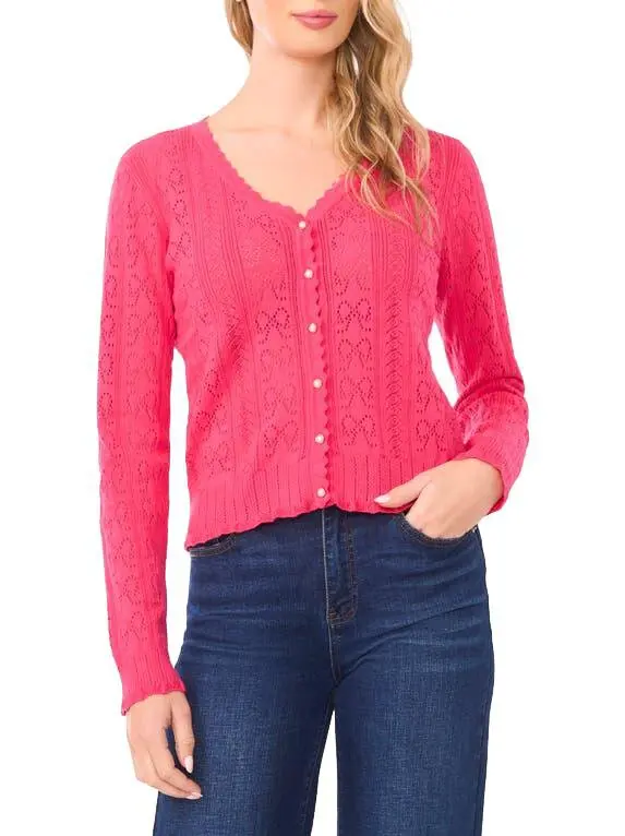 CECE DUPRAZ Pointelle Stitch Bow Cotton Cardigan - Azalea Pop