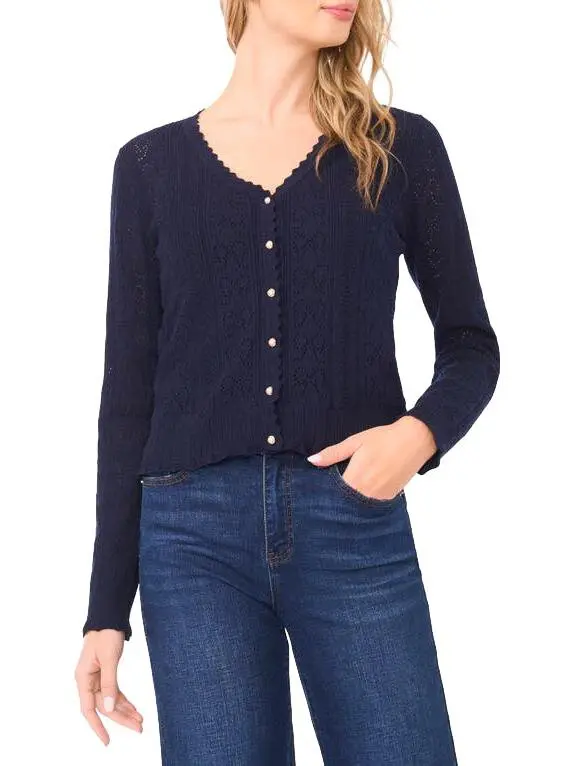 CECE DUPRAZ Pointelle Stitch Bow Cotton Cardigan - Classic Navy