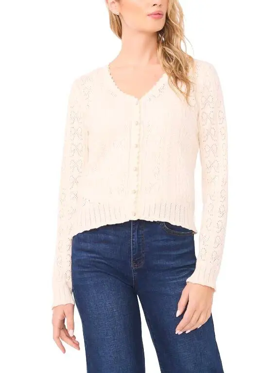CECE DUPRAZ Pointelle Stitch Bow Cotton Cardigan - Eggnog