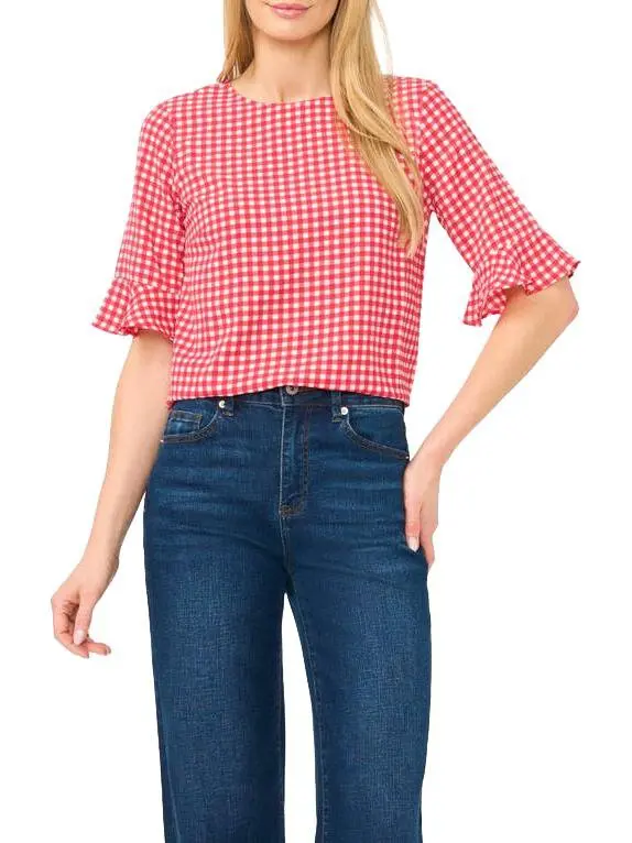 CECE DUPRAZ Gingham Ruffle Sleeve Top - Claret Red