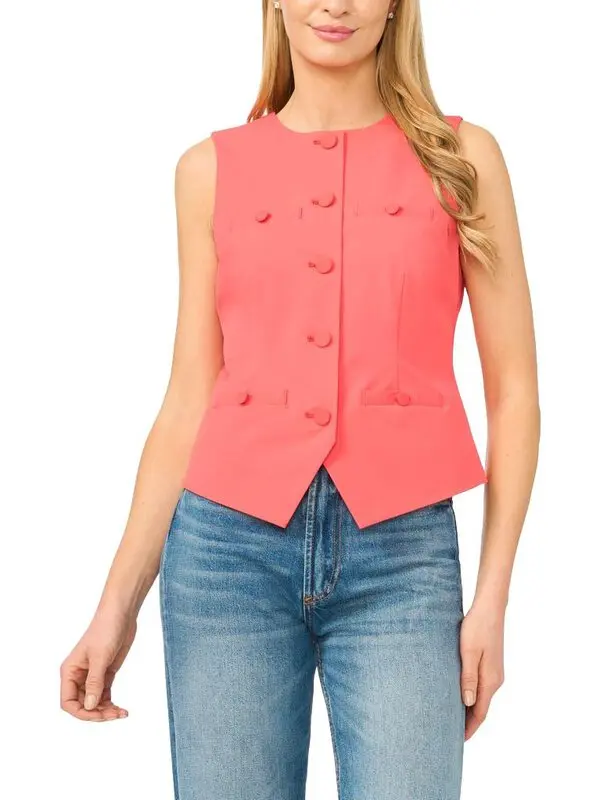 CECE DUPRAZ Button Detailed Cutaway Vest - Cayenne