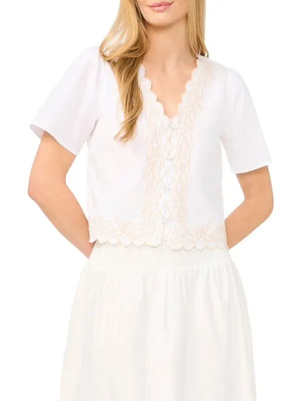 CECE DUPRAZ Embroidered Stretch Cotton Button-up Shirt - Ultra White