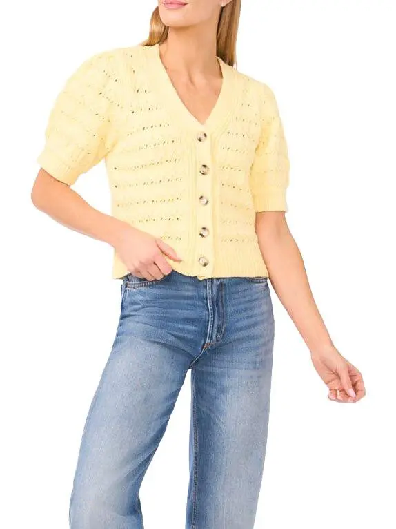 CECE DUPRAZ Open Stitch Puff Sleeve Cardigan - Pastel Yellow