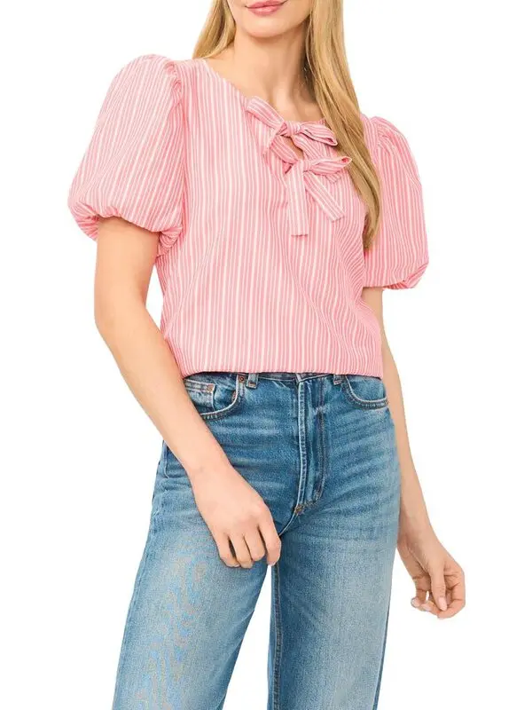 CECE DUPRAZ Double Bow Stripe Top - Claret Red