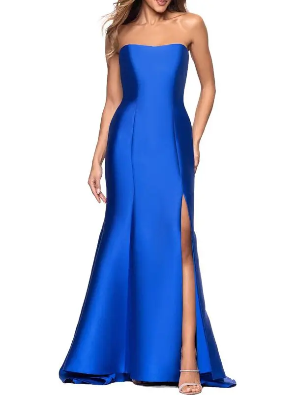 Betsy & Adam Strapless Mikado Mermaid Gown - Royal
