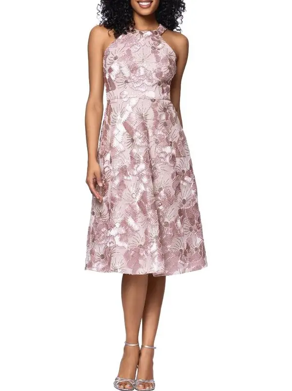 Betsy & Adam Soutache Sequin Sleeveless Cocktail Dress - Blush