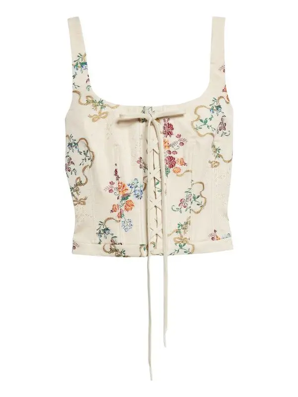 Alexander McQueen Distressed Floral Corset Top - Ivory Multicolour