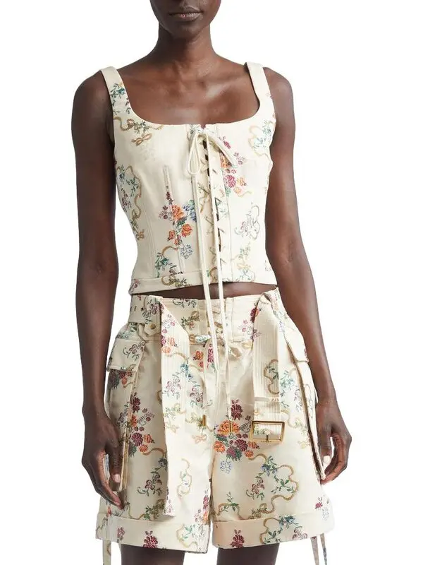 Alexander McQueen Distressed Floral Corset Top - Ivory Multicolour