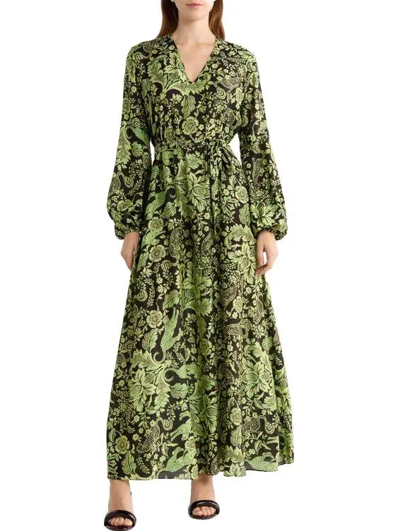 Diane Von Furstenberg Floral Tie Waist Maxi Dress - French Reflection