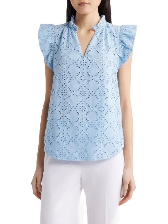 Anne Klein Embroidered Eyelet Cotton Top - Lakeshore