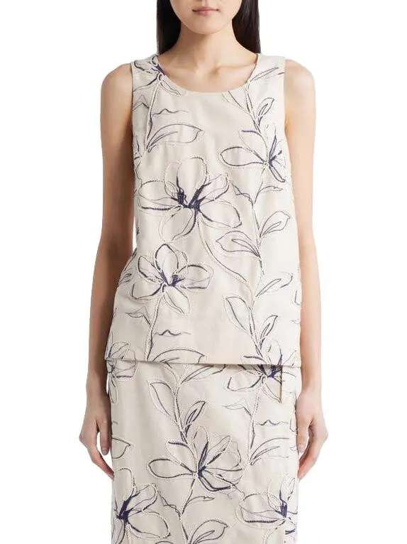 Anne Klein Floral Embroidery Sleeveless Top - Natural Grain Multi