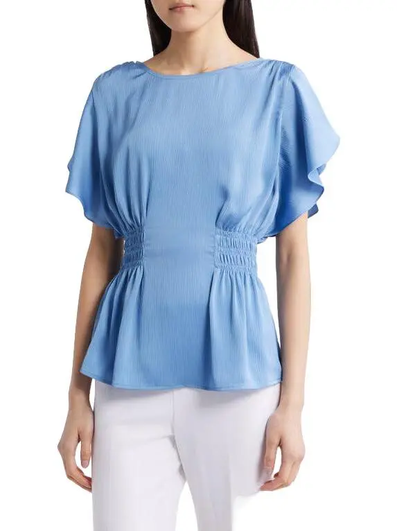 Anne Klein Flutter Sleeve Smocked Waist Top - Lagoon