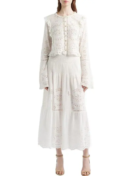 LoveShackFancy Eyelet Tiered Maxi Skirt - White