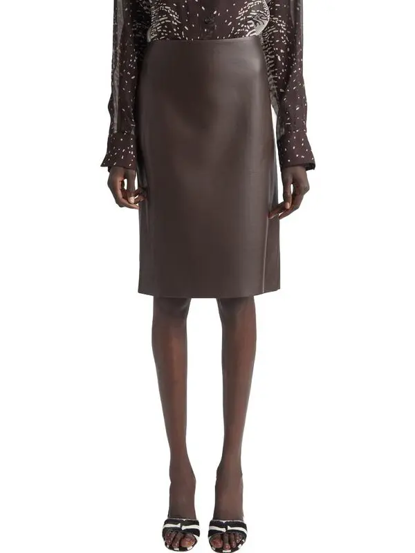 FERRAGAMO Lambskin Leather Pencil Skirt - Expresso