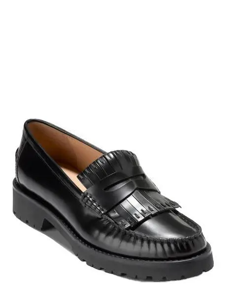 Cole Haan Treena Lug Sole Kiltie Loafer - Black Box Leather