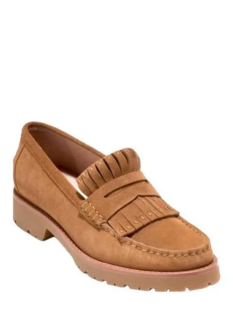 Cole Haan Treena Lug Sole Kiltie Loafer - Golden Honey Cow Suede