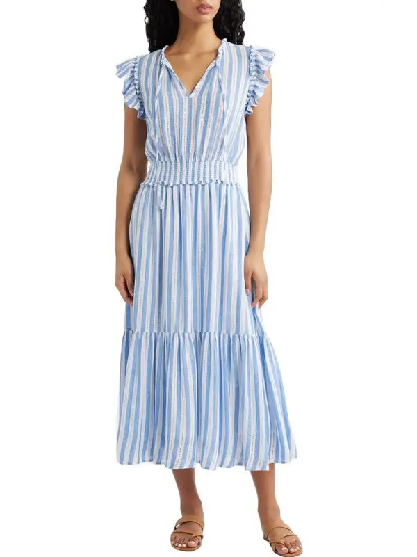 Rails Linen Blend Maxi Dress With Smocked Waist - Atlantis Stripe