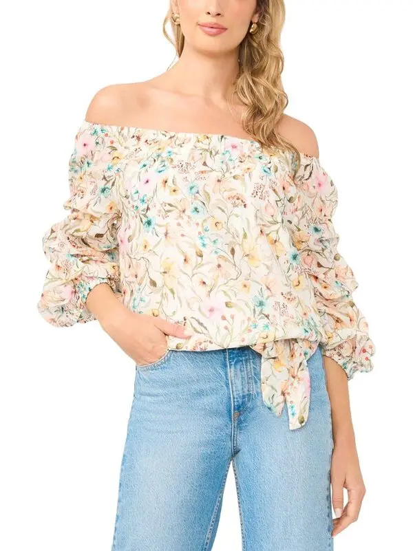 Vince Camuto Off-the-shoulder Bubble Sleeve Blouse - Antique White