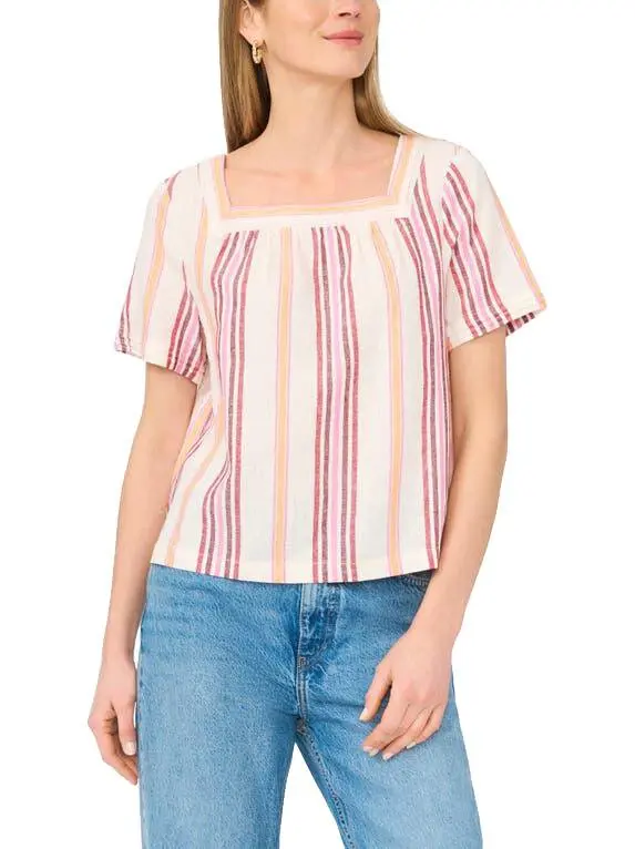 Vince Camuto Stripe Square Neck Top - Tangerine