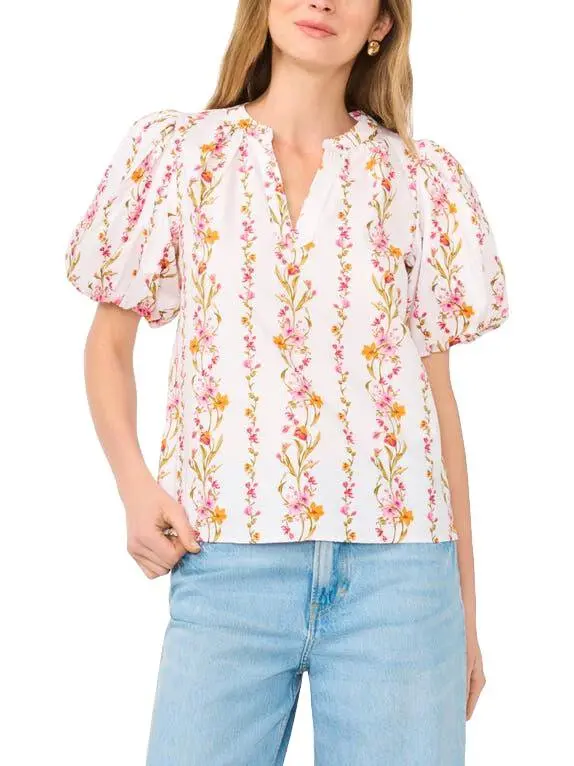 Vince Camuto Floral Puff Sleeve Top - Pink Bliss