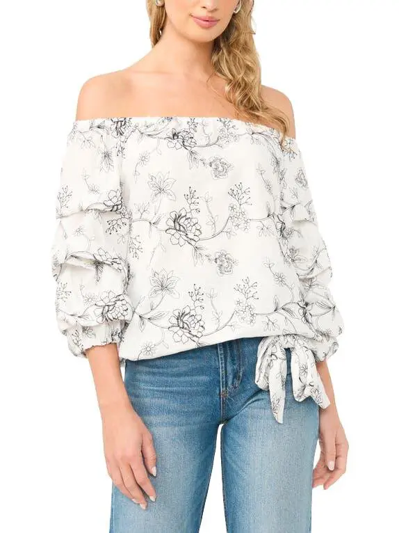 Vince Camuto Bubble Sleeve Off-the-shoulder Top - Ultra White