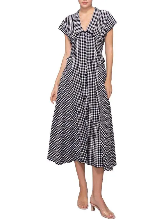 MELLODAY Gingham Smocked Waist Maxi Dress - Black White Gingham