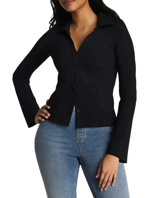 Spanx Knit Button-up Shirt - Classic Black