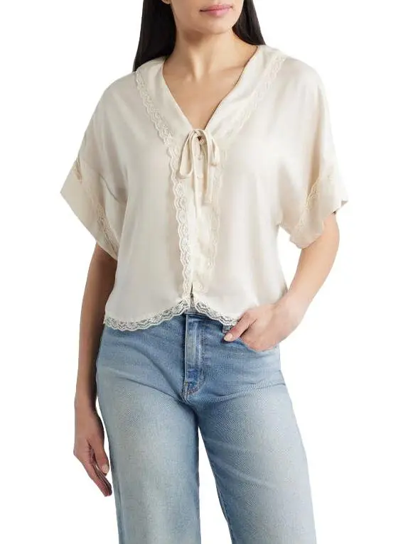 Wit & Wisdom Lace Trim Dolman Sleeve Top - Ecru