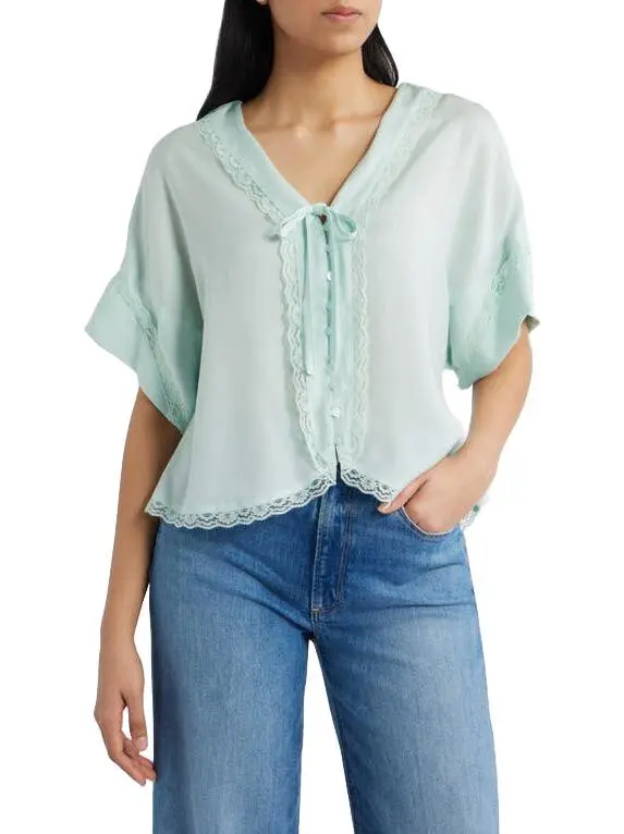 Wit & Wisdom Lace Trim Dolman Sleeve Top - Morning Mist