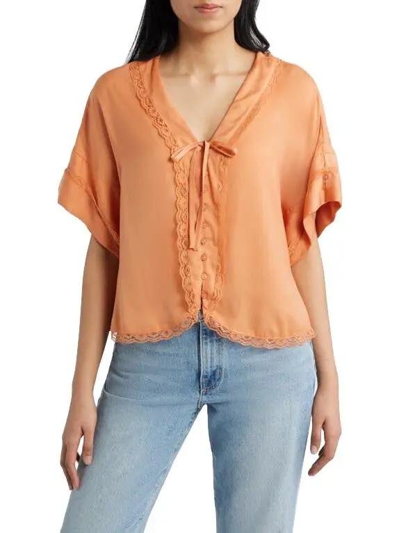 Wit & Wisdom Lace Trim Dolman Sleeve Top - Roasted Carrot