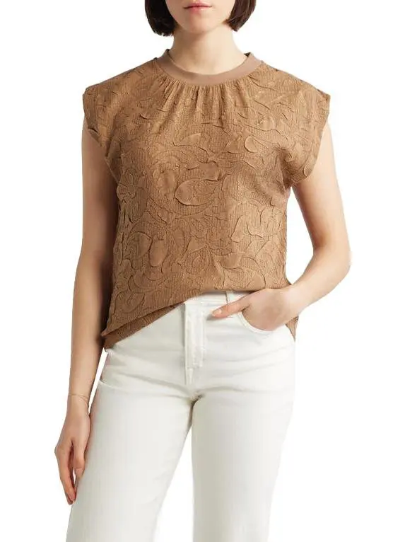 Wit & Wisdom Mixed Media Jacquard Top - Butter Toffee