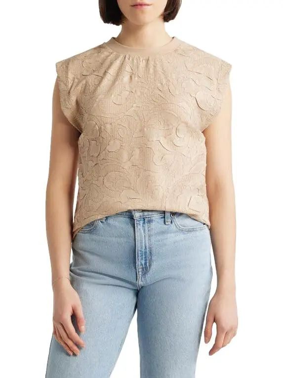 Wit & Wisdom Mixed Media Jacquard Top - Pale Oak