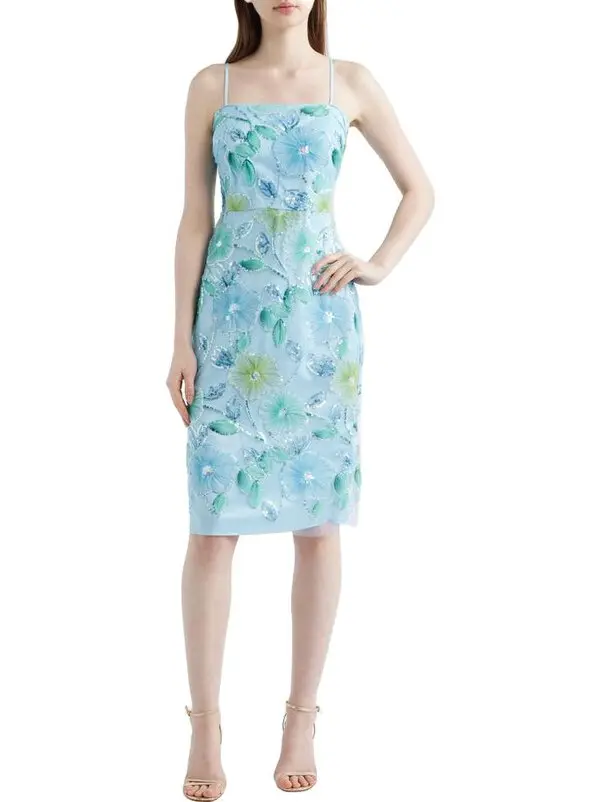 Eliza J Sequin Floral Cocktail Midi Dress - Blue Multi