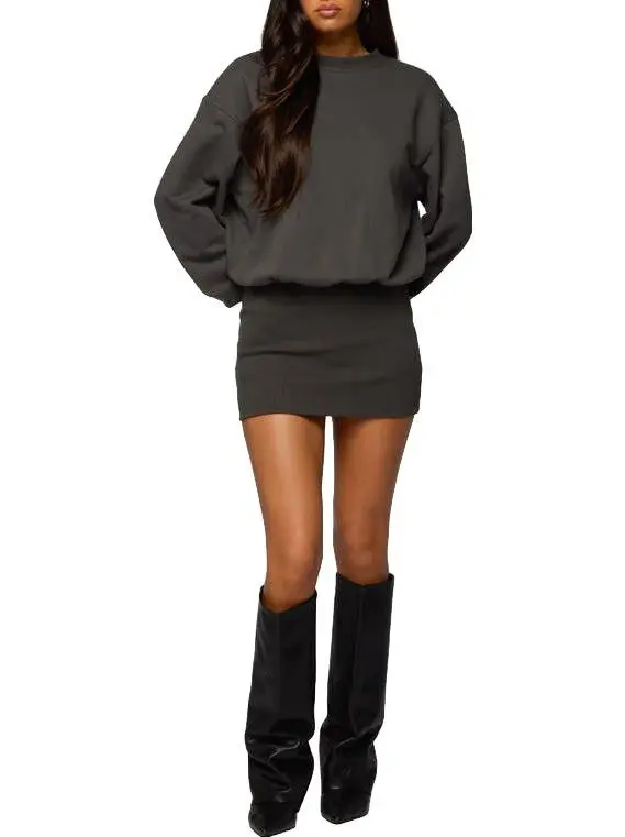 EDIKTED Long Sleeve Minidress - Dark-gray